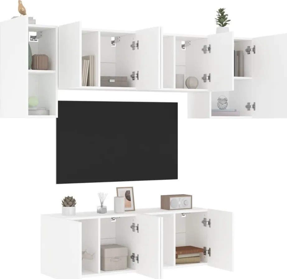vidaXL 6dílná obývací stěna kompozitní dřevo [3216439] Barva: Bílá