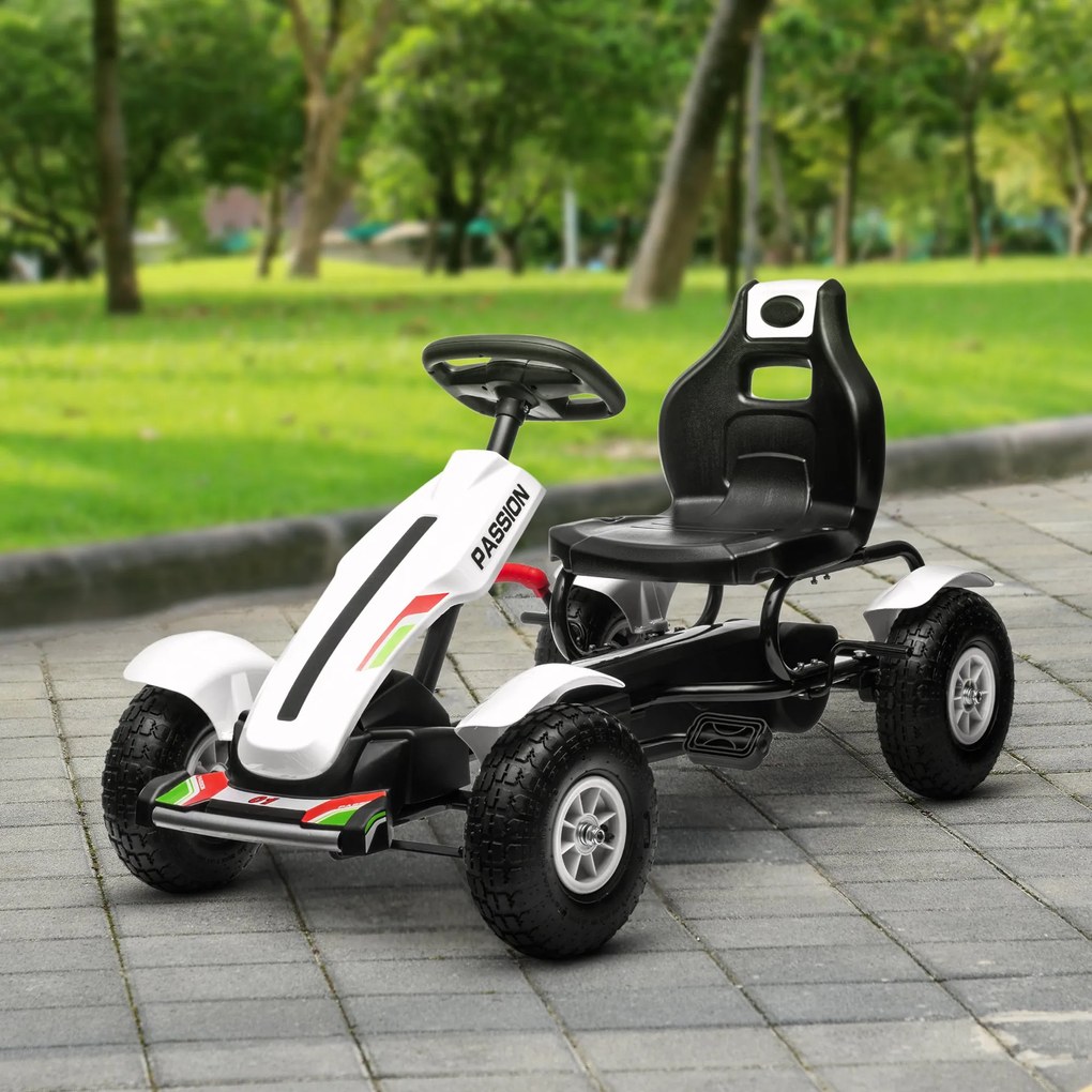 HOMCOM Pedálový Go-Kart pro děti od 5 let – dětské pedálové auto s nastavitelným sedadlem, gumovými pneumatikami a ruční brzdou pro chlapce a dívky, …