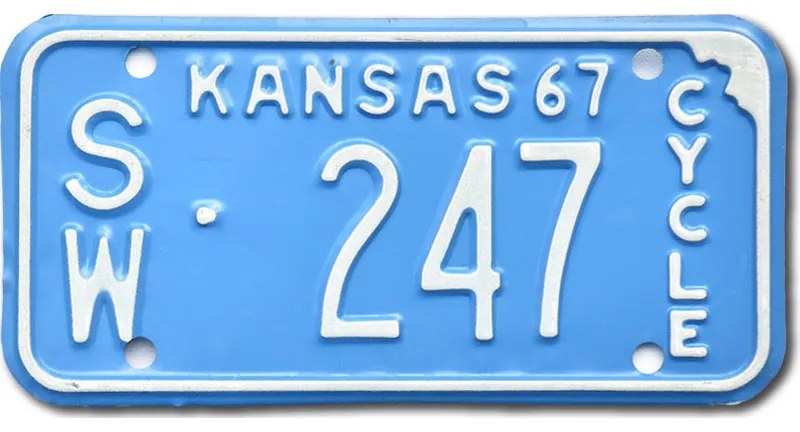 Americká SPZ Kansas 1967 Blue SW 247 moto