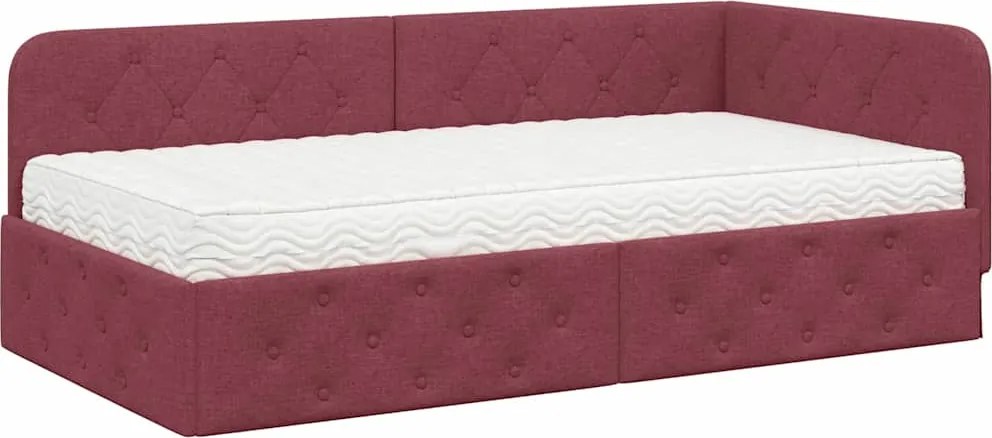 Rohový rám postele Víno Červené 100 x 200 cm textil 3394056