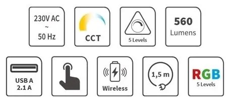 LED RGB Stmívatelná nabíjecí dotyková stolní lampa LED/7,5W/5V 2700-5300K bílá