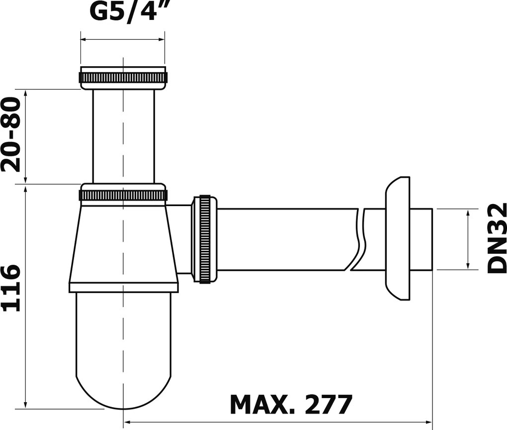 Bruckner umyvadlový sifon 5/4 DN 32 mm nízký chrom 151.211.1