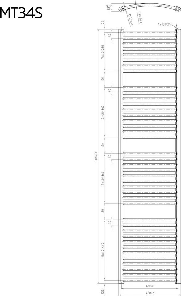 Mereo Mereo, Otopný žebřík oblý, bílý, středové připojení, MT34S