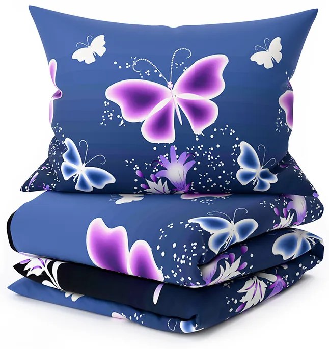 Povlečení z mikrovlákna VIOLET BUTTERFLY tmavě modré Rozměr povlečení: 70 x 90 cm | 140 x 200 cm