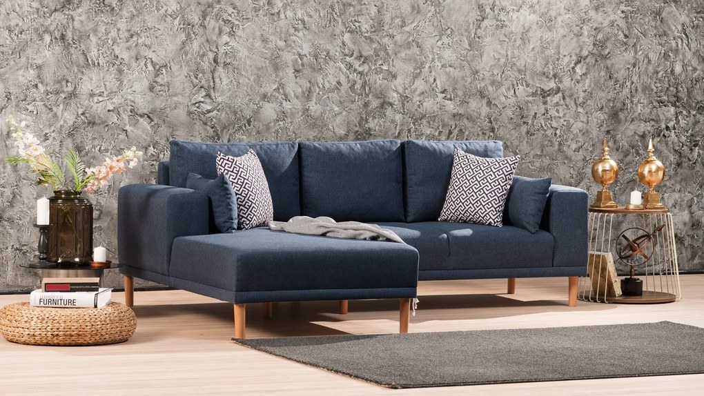 Hanah Home Rohová pohovka FRANZ tmavě modrá levá 825BLC1395