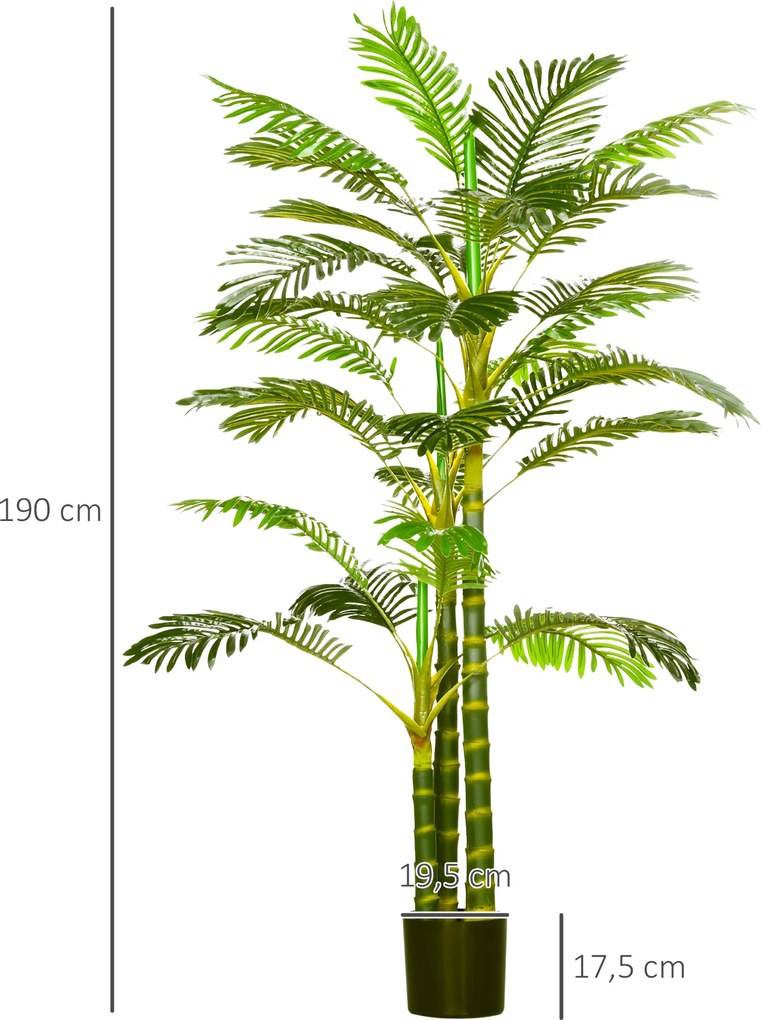 Umělá palma HOMCOM 190 cm, umělá rostlina v květináči, plastová umělá palma, dekorativní umělá rostlina do obývacího pokoje, ložnice, kanceláře nebo …