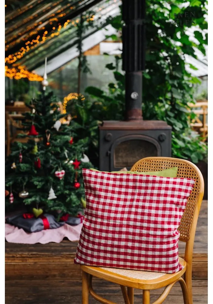 Lněný povlak na polštář 50x50 cm Red Gingham – Linen Tales