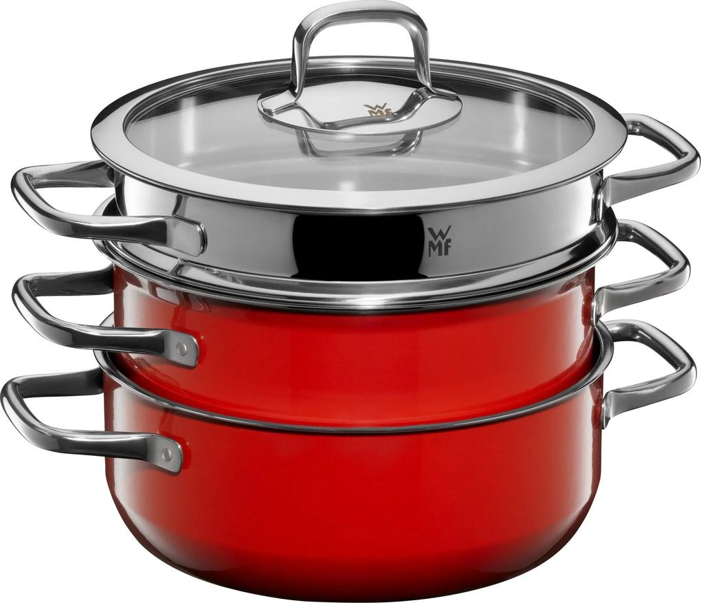 Sada nádobí na vaření Compact Red s vložkou na napařování 3 díly