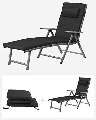 SONGMICS lehátko, s 6 cm silnou matrací, sklopné, max. nosnost 150 kg, černé