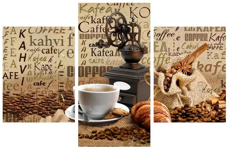 Obraz kávy, mlýnku a croissantů (90x60 cm)