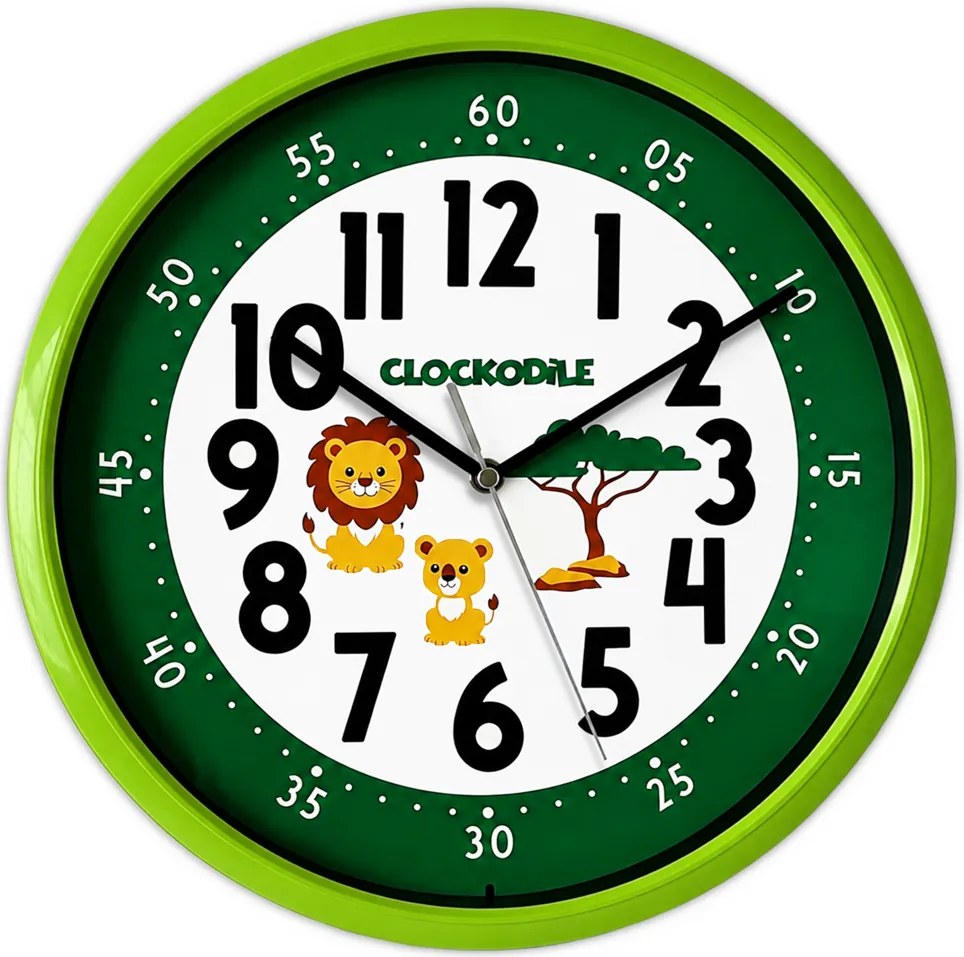 CLOCKODILE Zelené dětské hodiny LEV A LVÍČE
