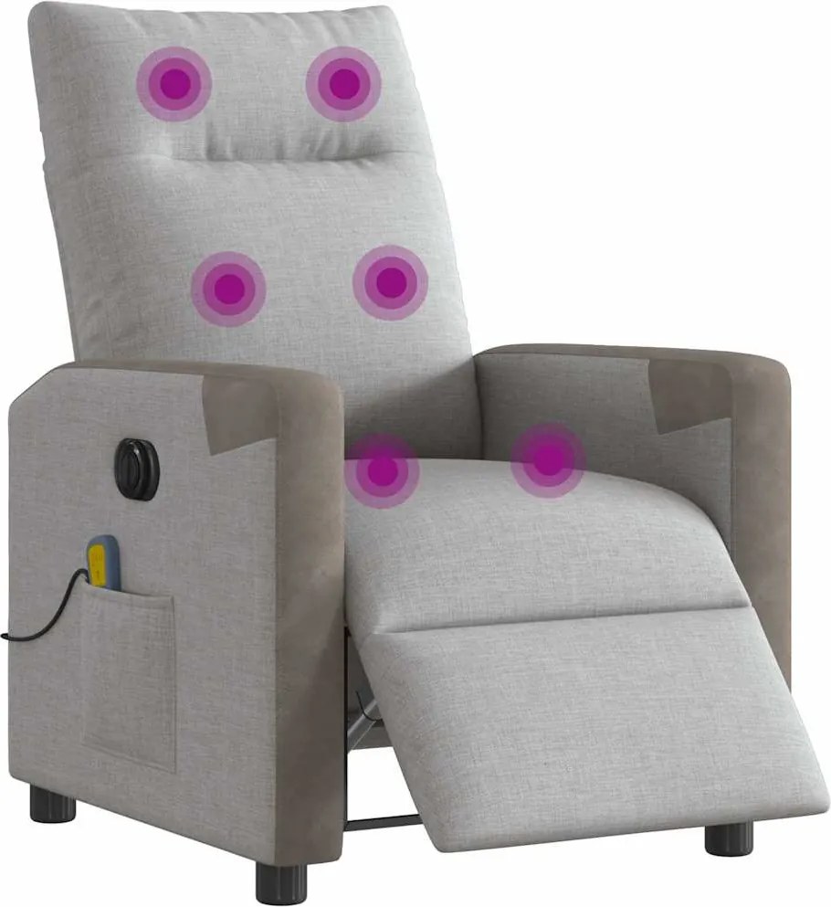 Elektrické masážní polohovací křeslo obláčkově šedé textil 3324084