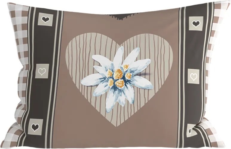 Polybavlněný povlak na polštář HEART RETRO POLY 50x70 cm, hnědý