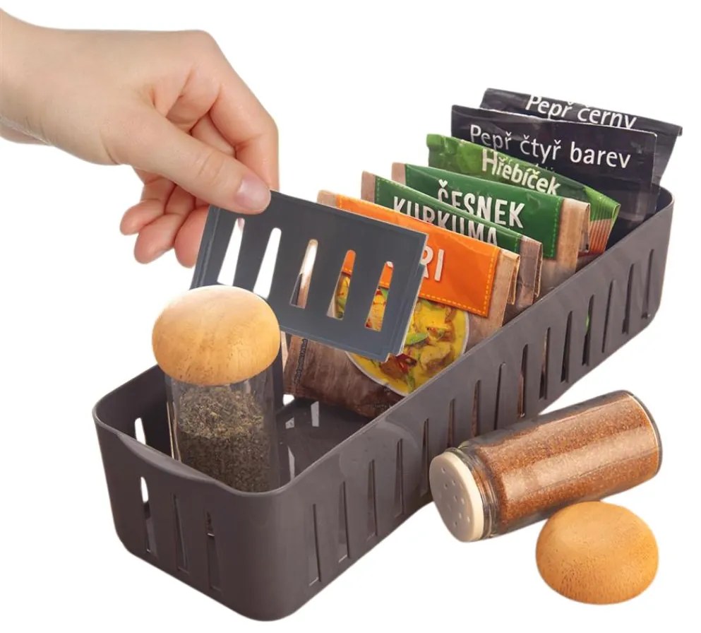 Orion Úložný box, s přepážkami, stohovatelný, šedý, NIKI (4 přepážky), 32 x 10 x 7 cm