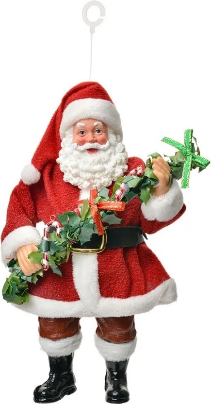 Červená závěsná vánoční dekorace Santa Claus držící girlandu - 10*6*17 cm