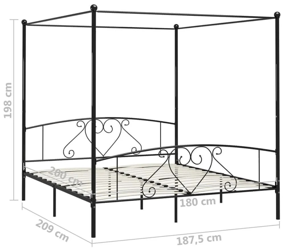 Petromila Rám postele s nebesy černý kovový 180 x 200 cm