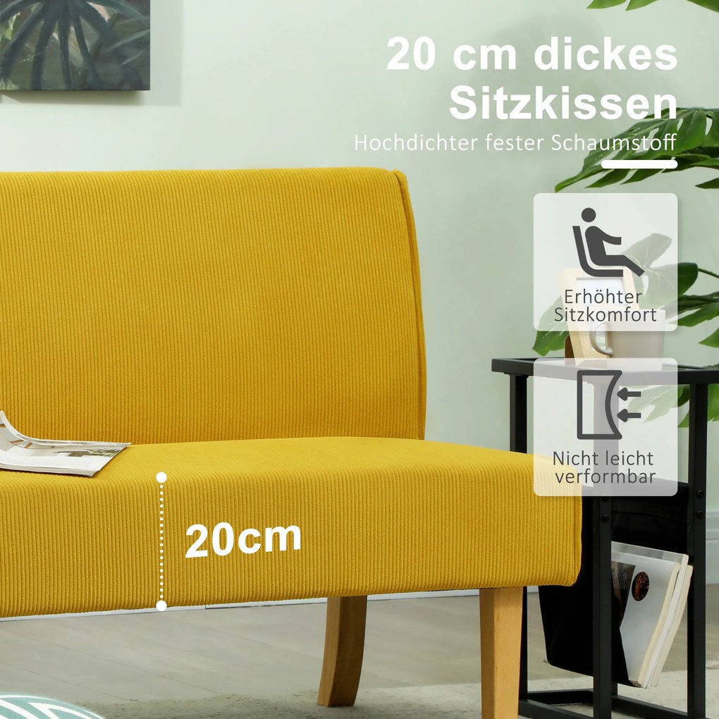 HOMCOM 2místná pohovka, pohovka s manšestrovým vzhledem, dřevěné nohy, čalouněná pohovka, dvoumístná pohovka do ložnice, obývacího pokoje, 110 x 62 x…