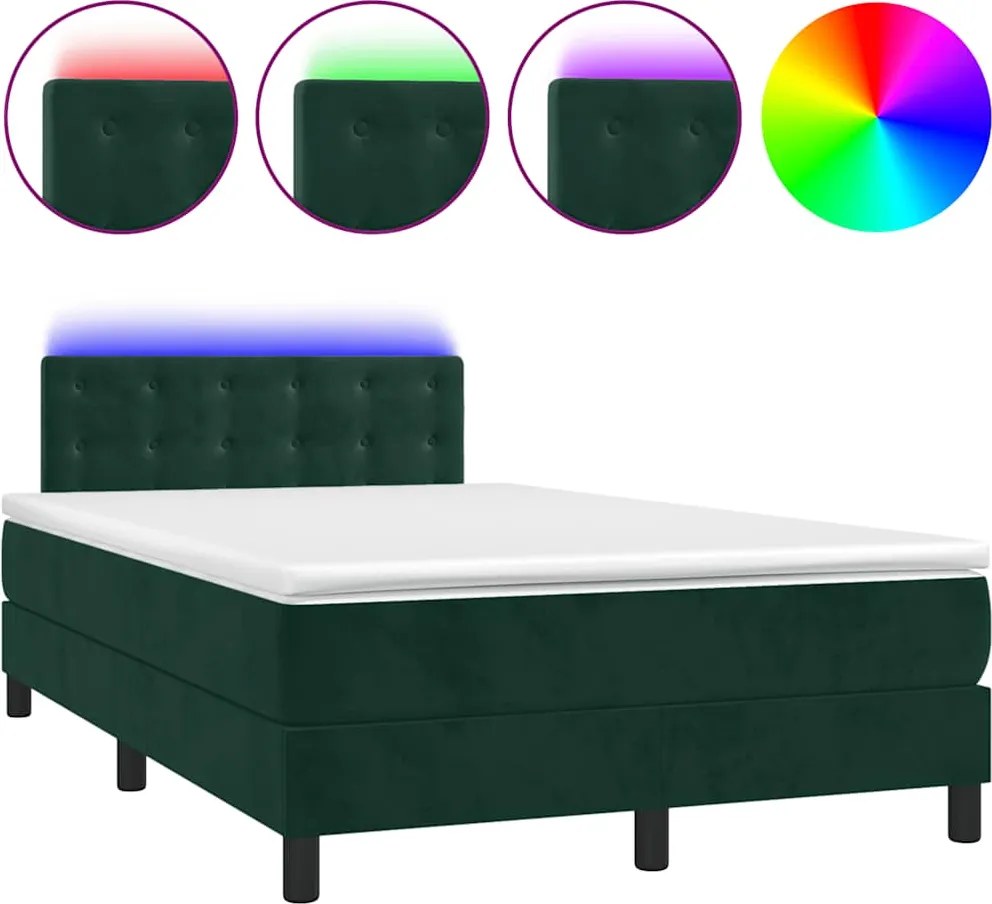 Box spring postel s matrací a LED tmavě zelená 120x190 cm samet 3270180