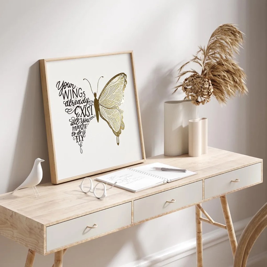 Motýl s Textem 3D Zlatý Plakát
