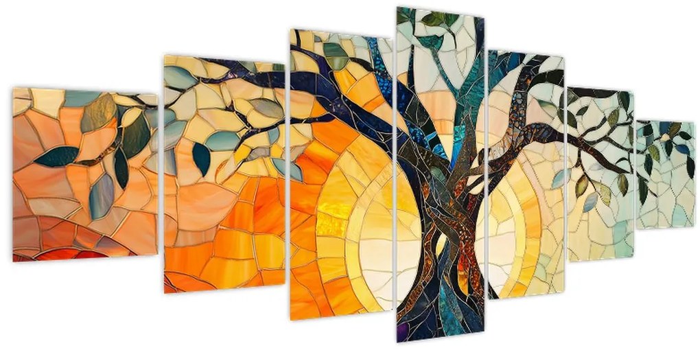 Obraz -  Mozaika - slunce a strom I. (210x100 cm)