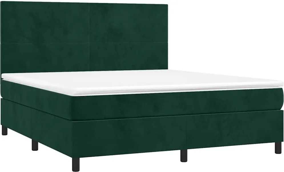 Box spring postel s matrací a LED tmavě zelená 160x200 cm samet 3136014