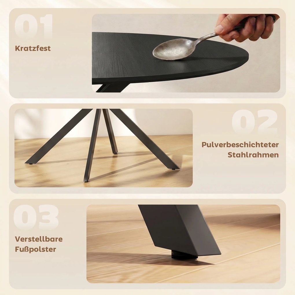 HOMCOM kulatý jídelní stůl pro 4, Ø 100 cm, průmyslový design, ocelové nohy, černý