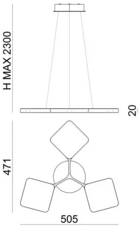 Stilnovo Quad_P3, černé závěsné svítidlo pro nepřímé osvětlení, 42W LED 3000K stmívatelné, 47x50cm