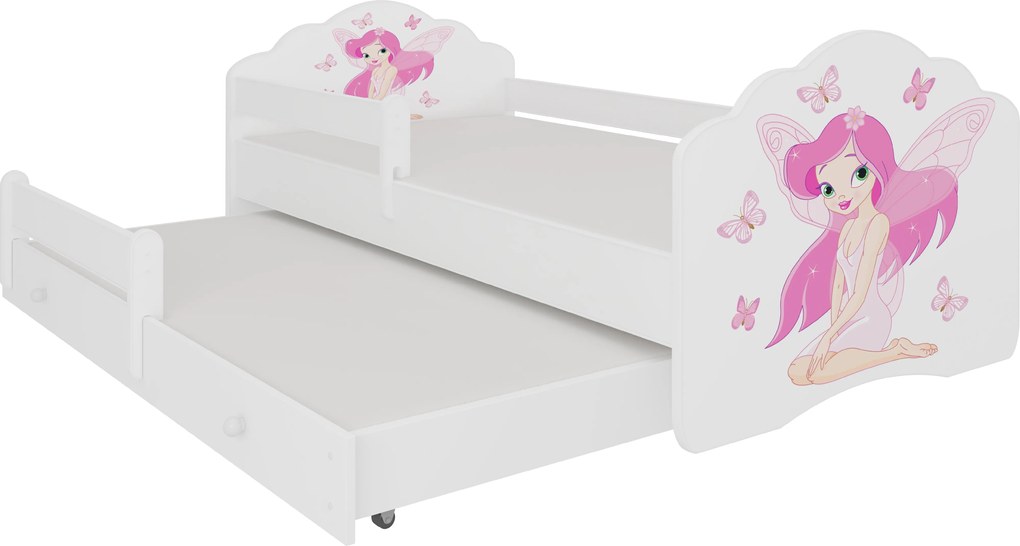 ADRK Furniture Dvojitá postel s bariérkou a matracemi CASIMO II GIRL WITH WINGS 160x80 CH-Cas-II- Bar- Gir-E100