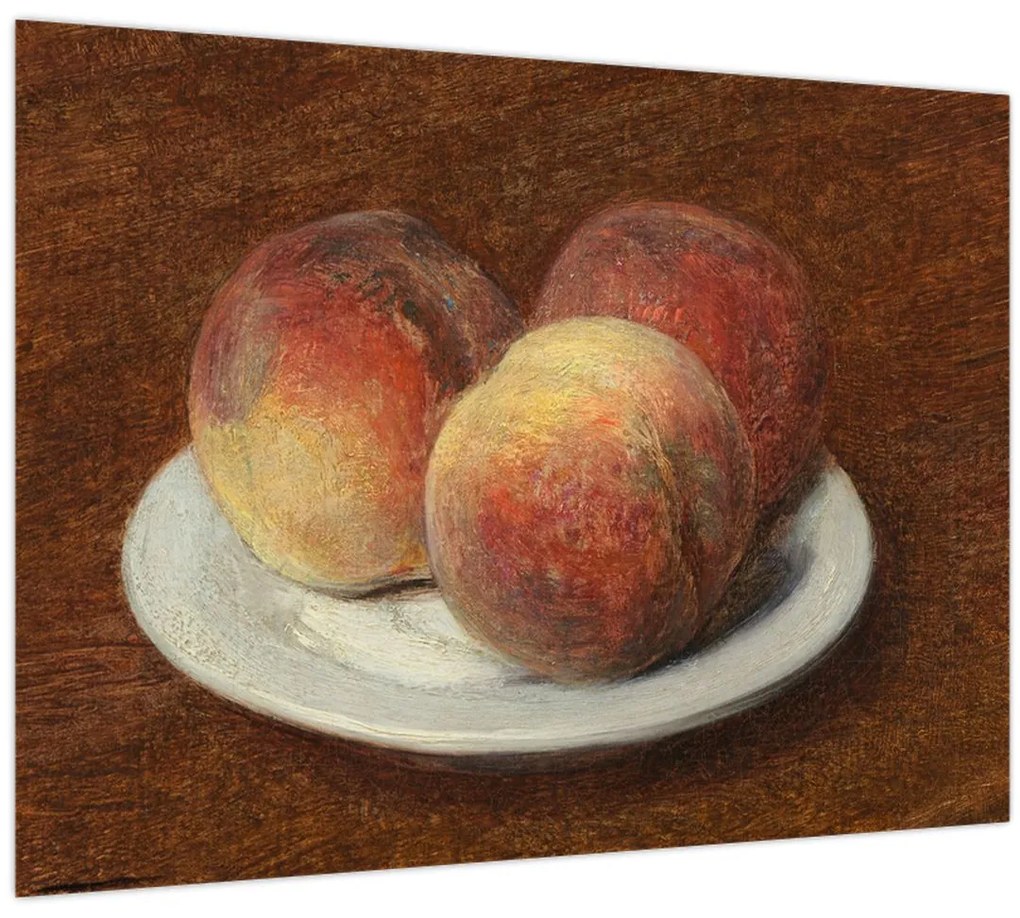 Skleněný obraz - Henri Fantin-Latour, Three Peaches on a Plate, reprodukce (70x50 cm)