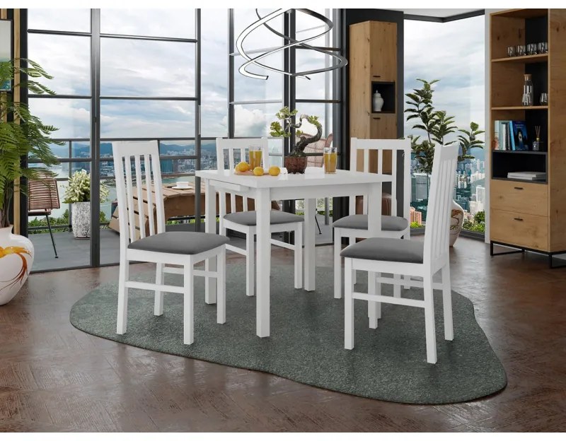 Rozkládací jídelní stůl se 4 židlemi AL14, Barva dřeva: bílá-L, Potah: Hygge D91