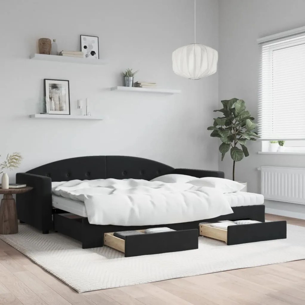 Válenda s přistýlkou a zásuvkami černá 90 x 200 cm samet 3197377