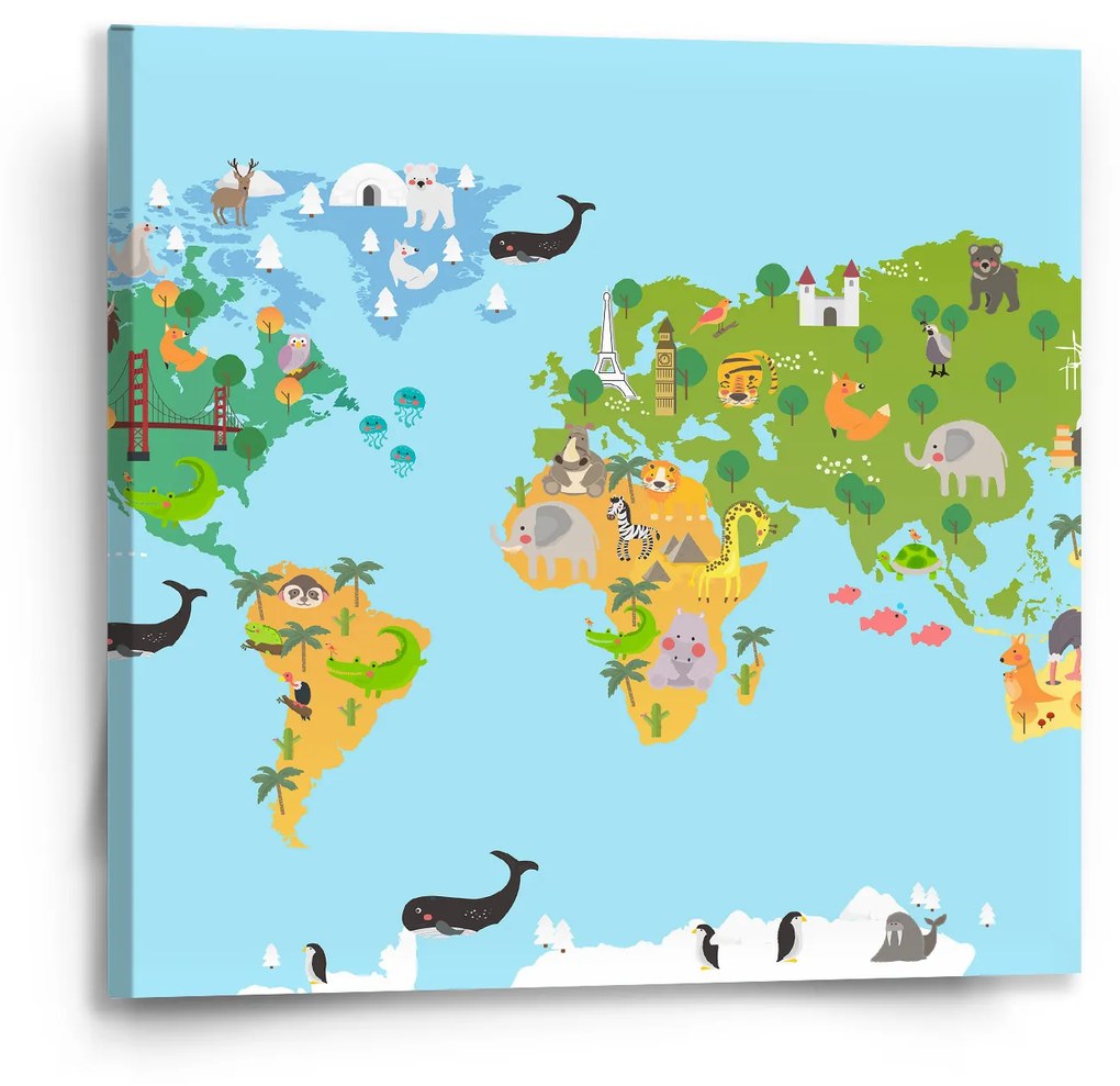 Obraz SABLIO - Zvířecí mapa světa 50x50 cm