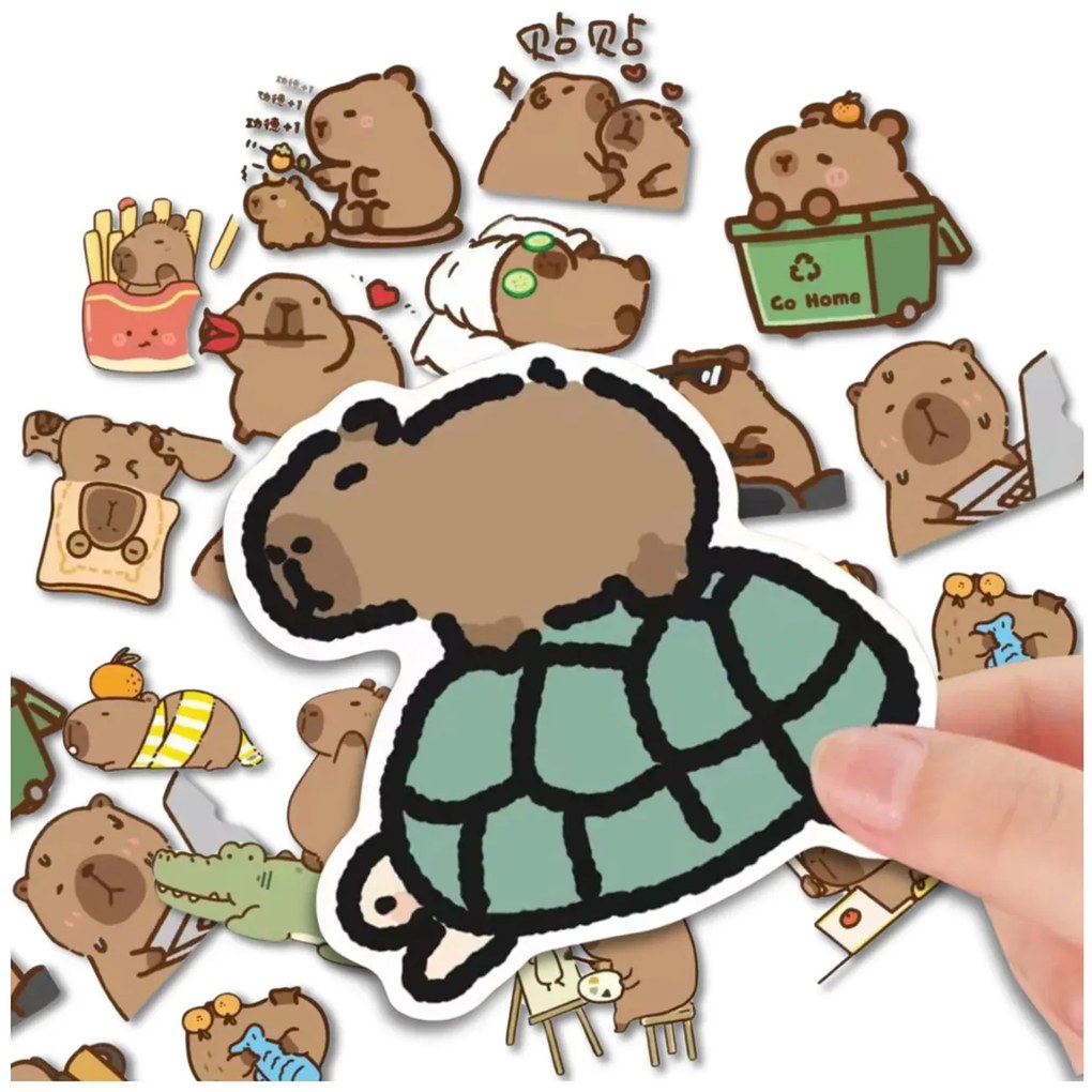 Camerazar Barevné kreslené nálepky Capybara 70 ks pro děti DIY kreativní aktivity