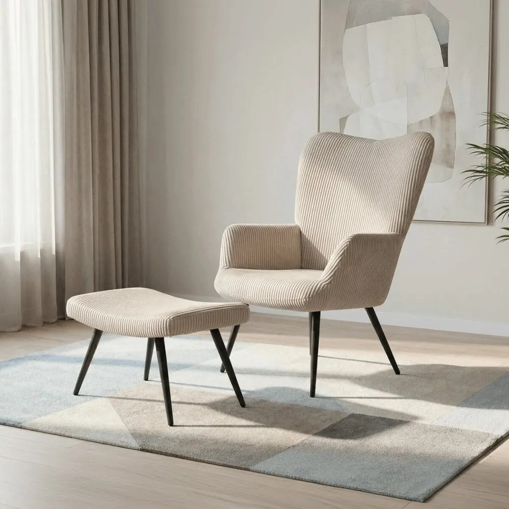 Relaxační křeslo AK-L7285 CRM6, manšestrová látka, béžová (70 x 81) cm