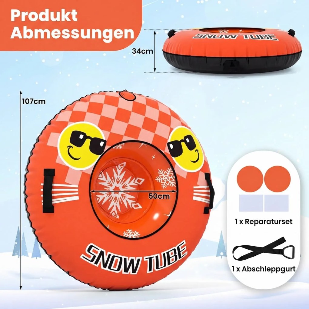 Costway Nafukovací zimní pneumatika s tažným lankem a rukojetí Snowtube