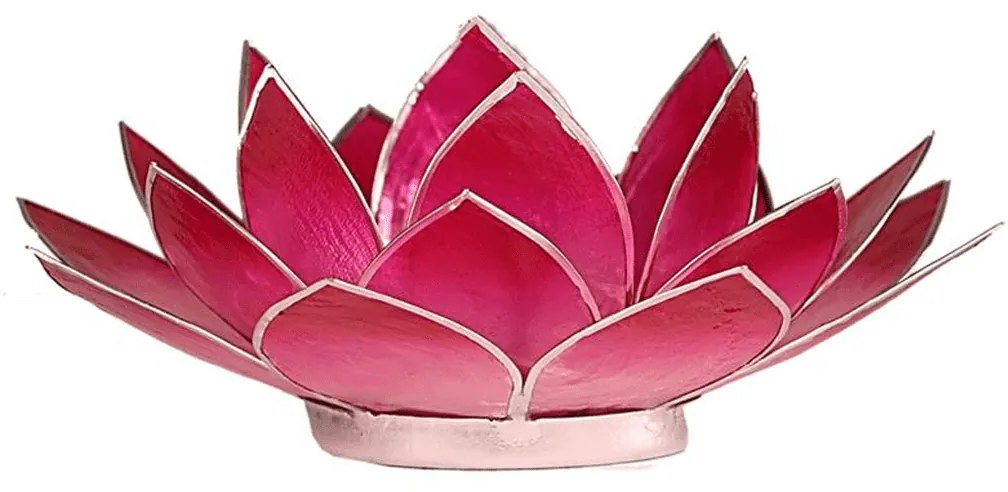 Milujeme Kameny Svícen – lotosový květ – tmavě růžový – velký - stříbrný okraj