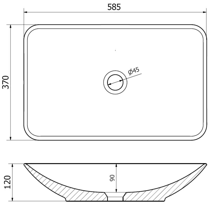 Mexen Avila, umyvadlo na desku 58 x 37 cm, černá matná, 21115585