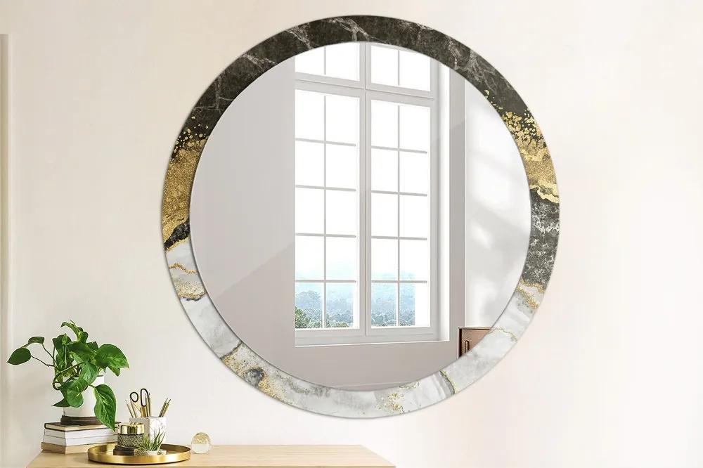 Kulaté dekorativní zrcadlo Mramor a zlato fi 100 cm