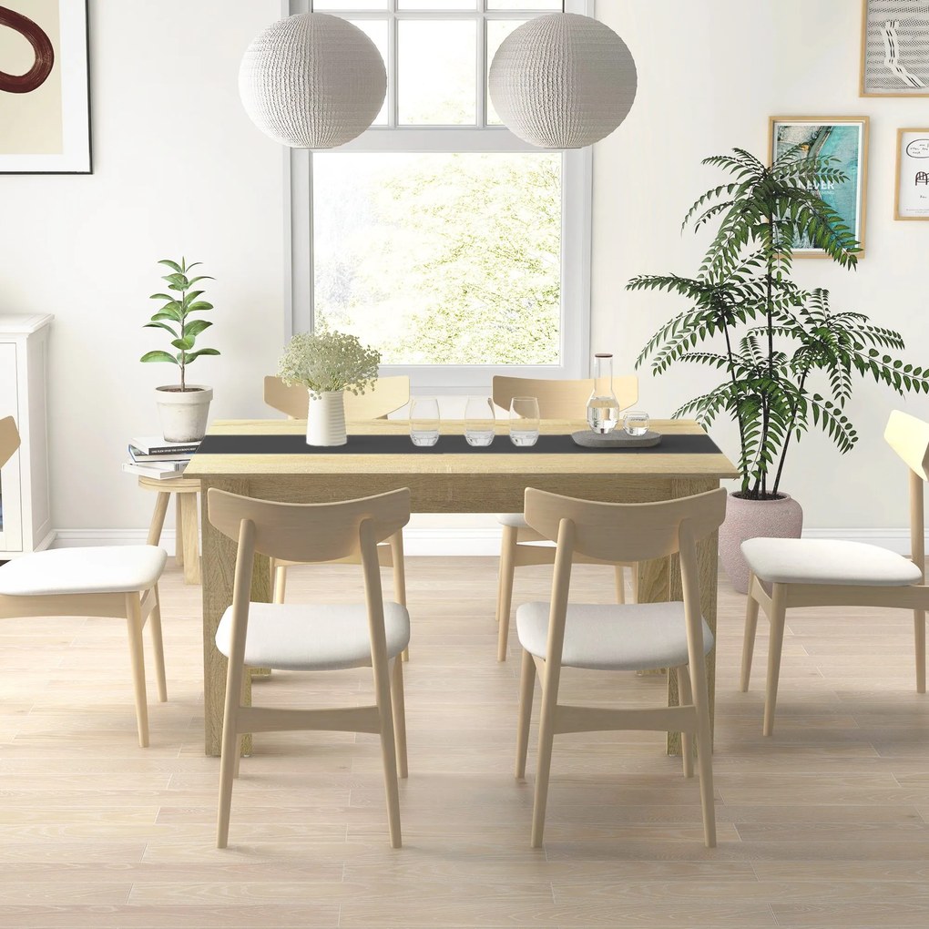 Jídelní stůl HOMCOM pro 6 osob, severský styl v přírodním dřevě a černé barvě, 140D x 90Š x 75V cm
