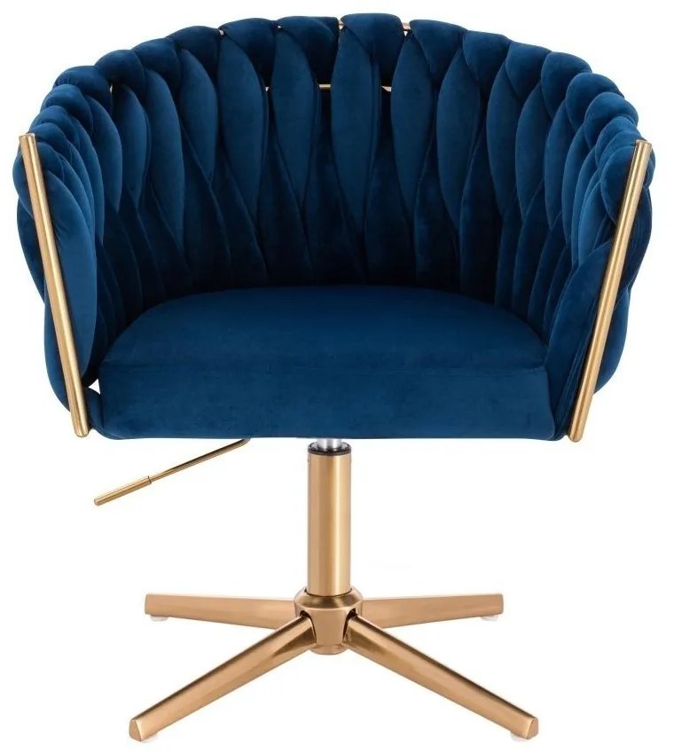 LuxuryForm DESIGN Otočná židle NORDEN VELUR na zlatém kříži - modrá