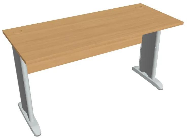 Stůl pracovní rovný 140 cm hl. 60 cm - Hobis Cross CE 1400 Dekor stolové desky: buk, Dekor lamino podnože: buk, Barva nohou: Stříbrná