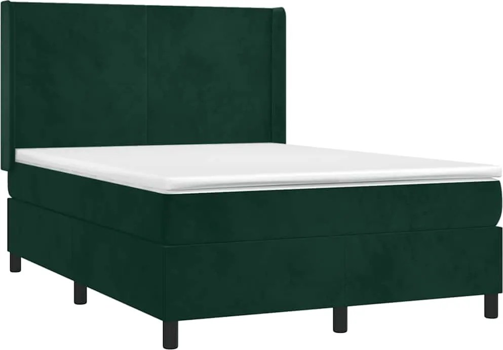 Box spring postel s matrací a LED tmavě zelená 140x190 cm samet 3139442