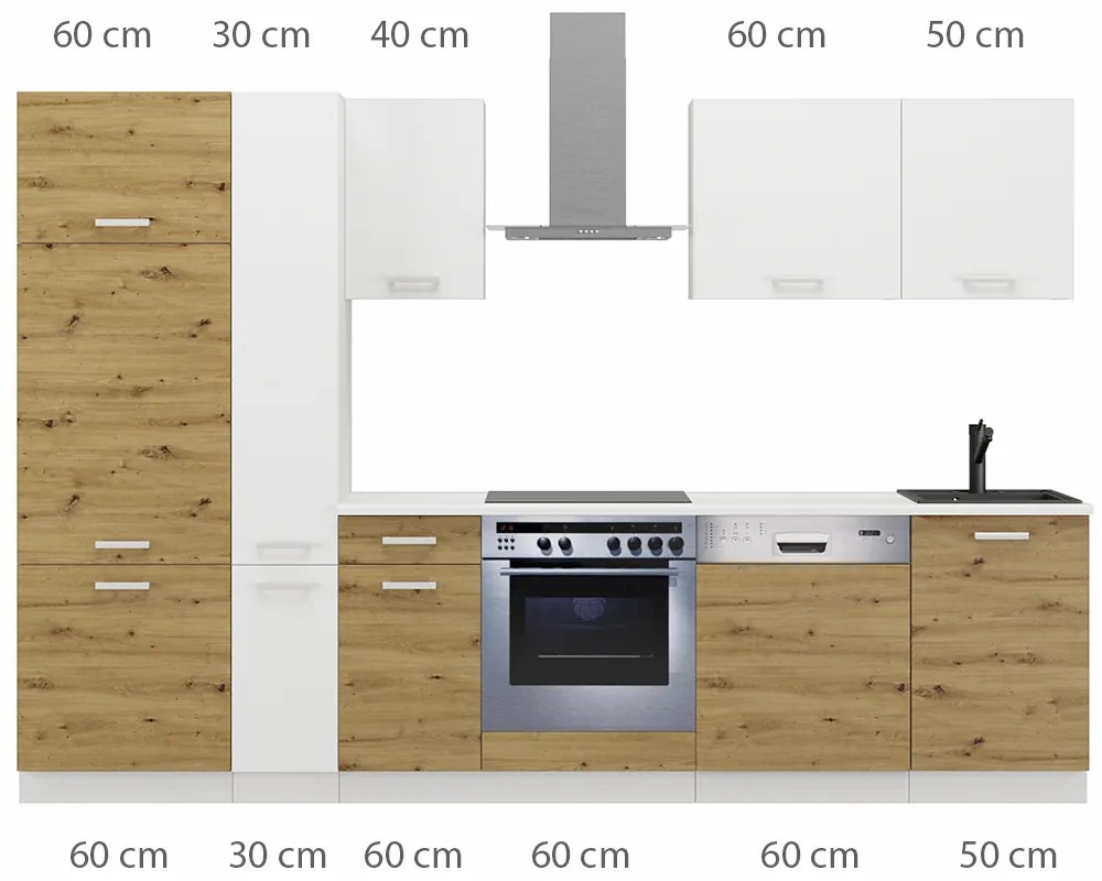 Kuchyňská linka TONI | 300 cm | S PRACOVNÍ DESKOU | bílá/artisan