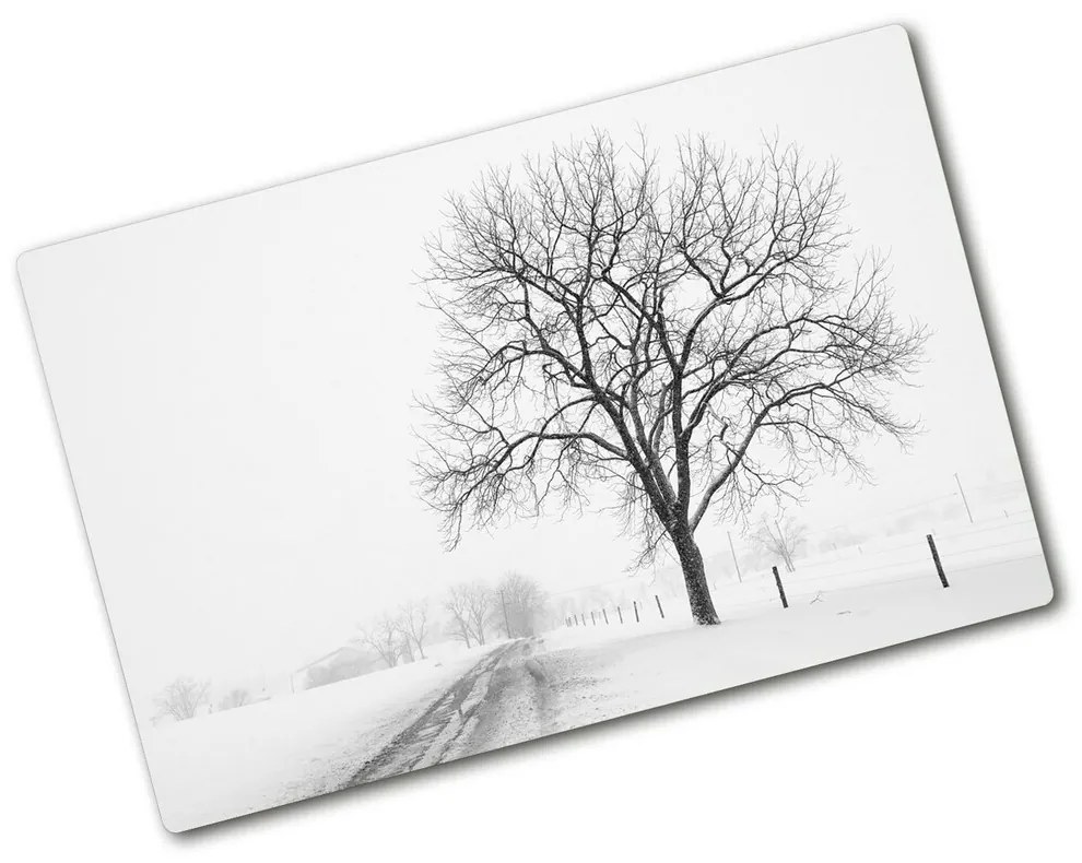 Wallmuralia Kuchyňská deska velká skleněná Strom zima 80x52 cm