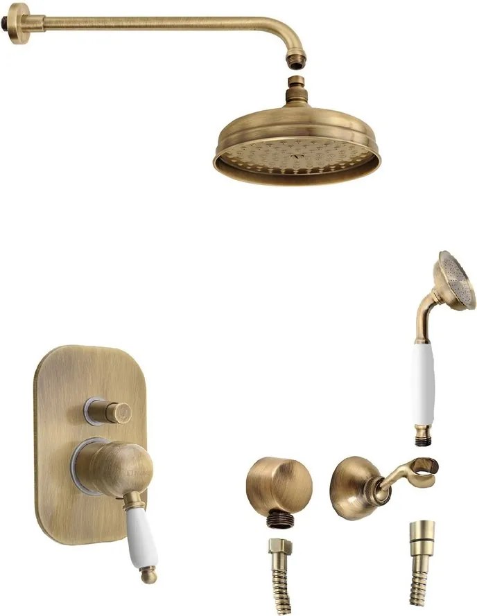Sapho Sapho, KIRKÉ WHITE podomítkový sprchový set s pákovou baterií, 2 výstupy, bílá páčka, bronz, KI42BB-01