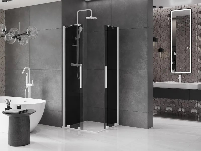 Mexen Velar Duo, sprchový kout s posuvnými dveřmi 80 x 80 cm, 8mm šedé sklo, bílá matná, 871-080-080-42-20