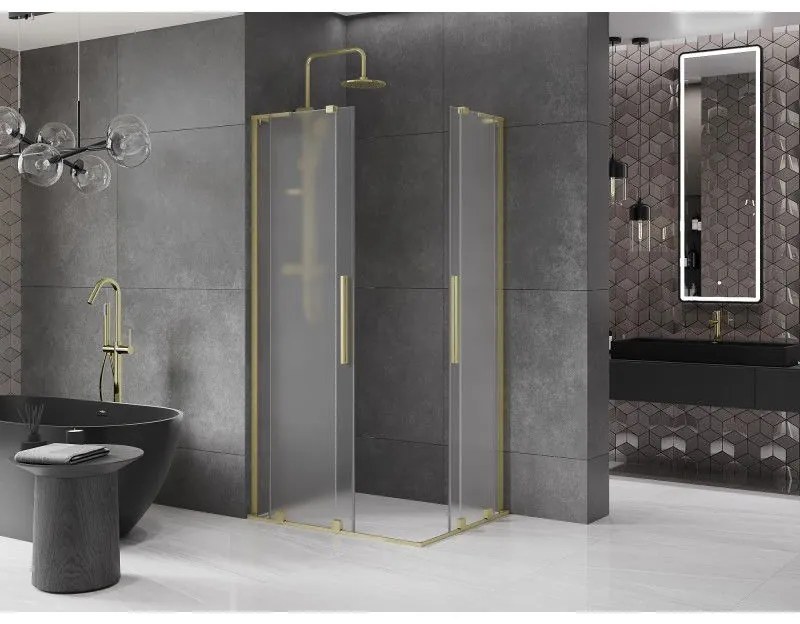 Mexen Velar L Duo, sprchový kout s posuvnými dveřmi 100 x 90 cm, 8mm sklo námraza, zlatá matná, 871-100-090-02-33-55