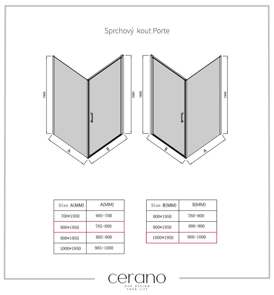 CERANO - Sprchový kout Porte L/P - chrom, transparentní sklo - 100x80 cm - křídlový