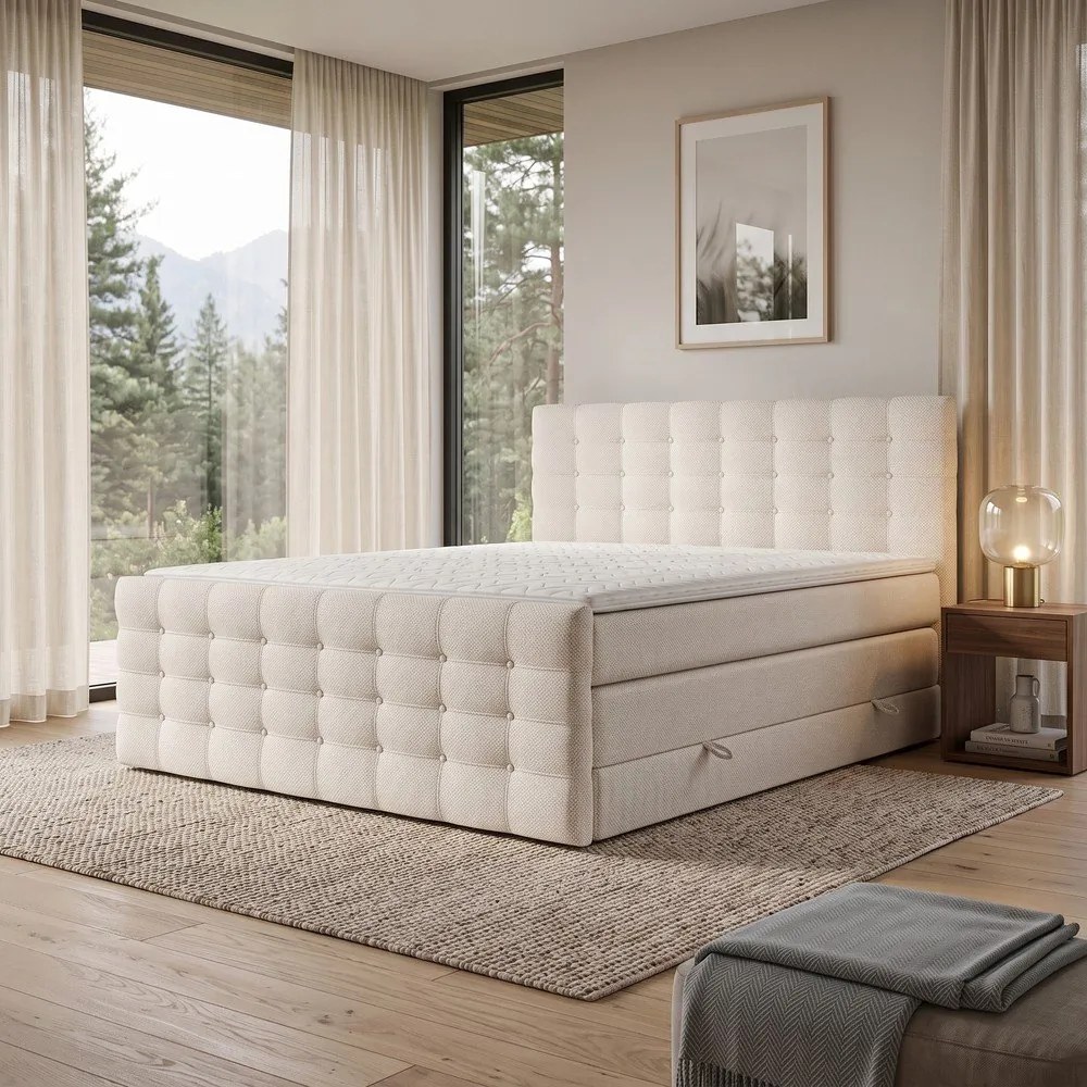Krémová boxspring postel s úložným prostorem 160x200 cm Blend – Maison de Rêve