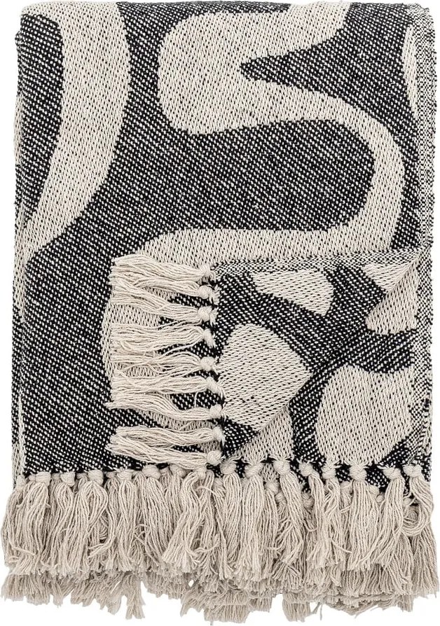Černá/béžová deka z recyklované bavlny 130x160 cm Salobre – Bloomingville